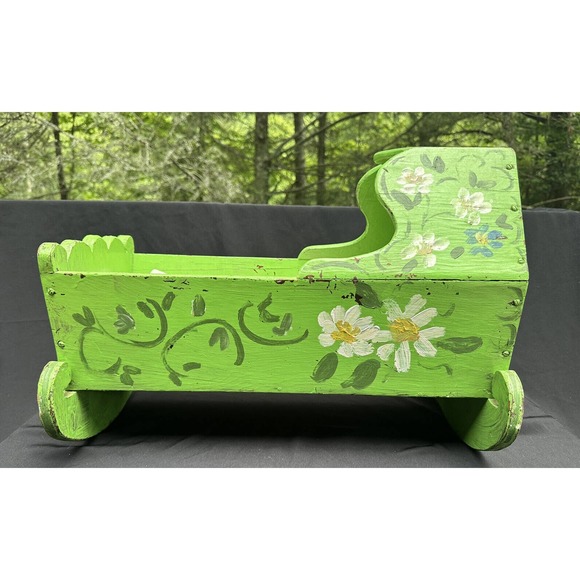 Handmade | Toys | Vintage Handcrafted Wooden Cradle Baby Doll Bed Crib ...
